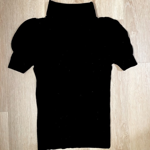 Sweaters | Black Ruched Short Sleeve Ribbed Turtleneck Sweater | Poshmark